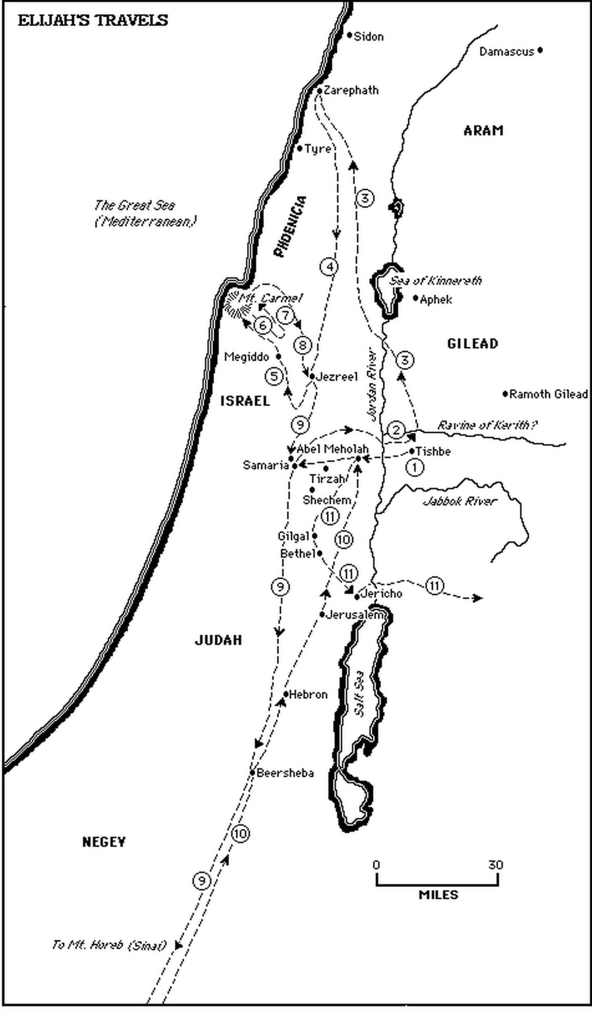 Maps Of Isreal 870 BC-Elisha's Travels
